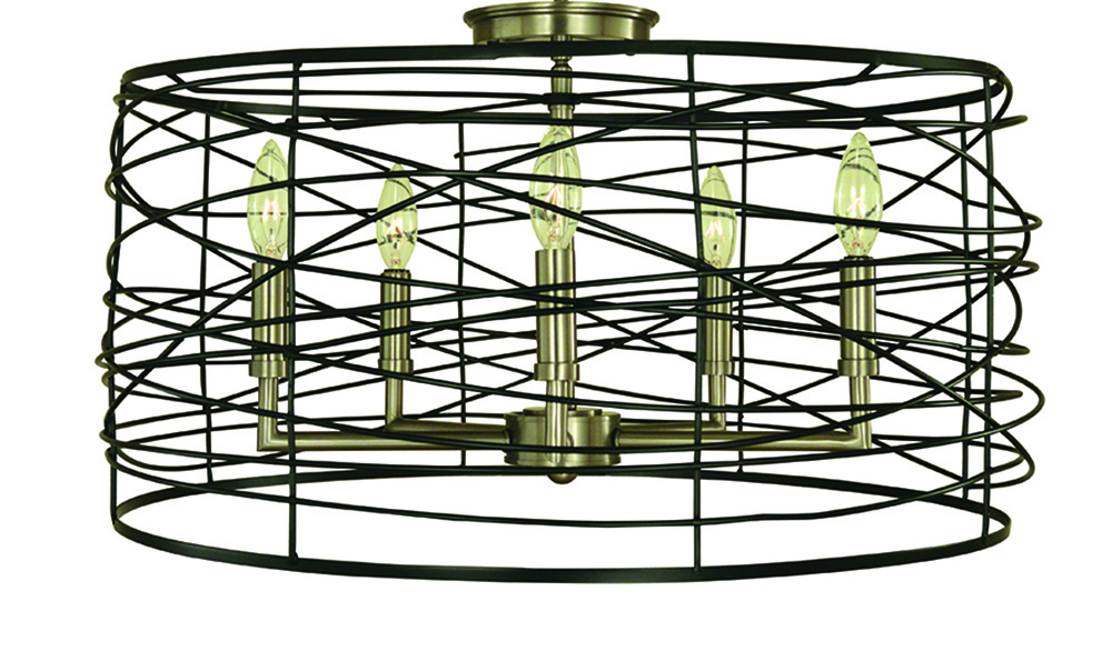 Cottage style 5-Light Brushed Nickel/Matte Black Boca Flush / Semi ...