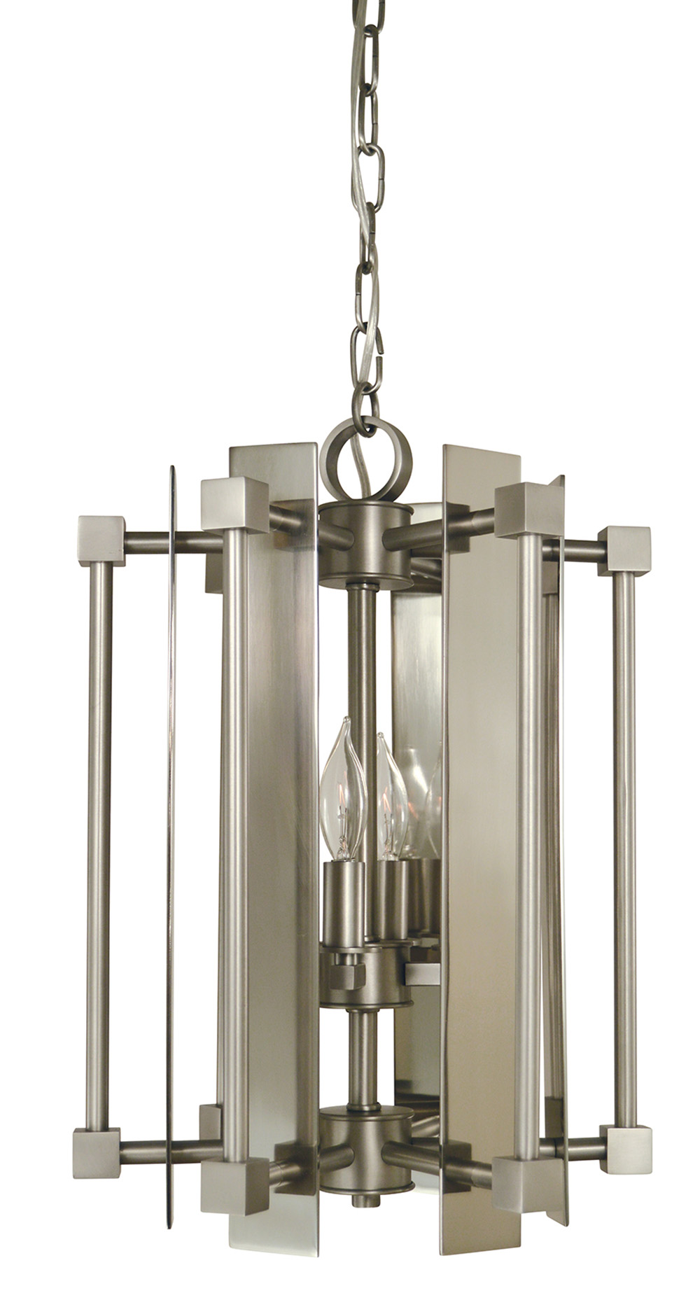 Architectural 4-Light Satin Pewter/Polished Nickel Louvre Chandelier