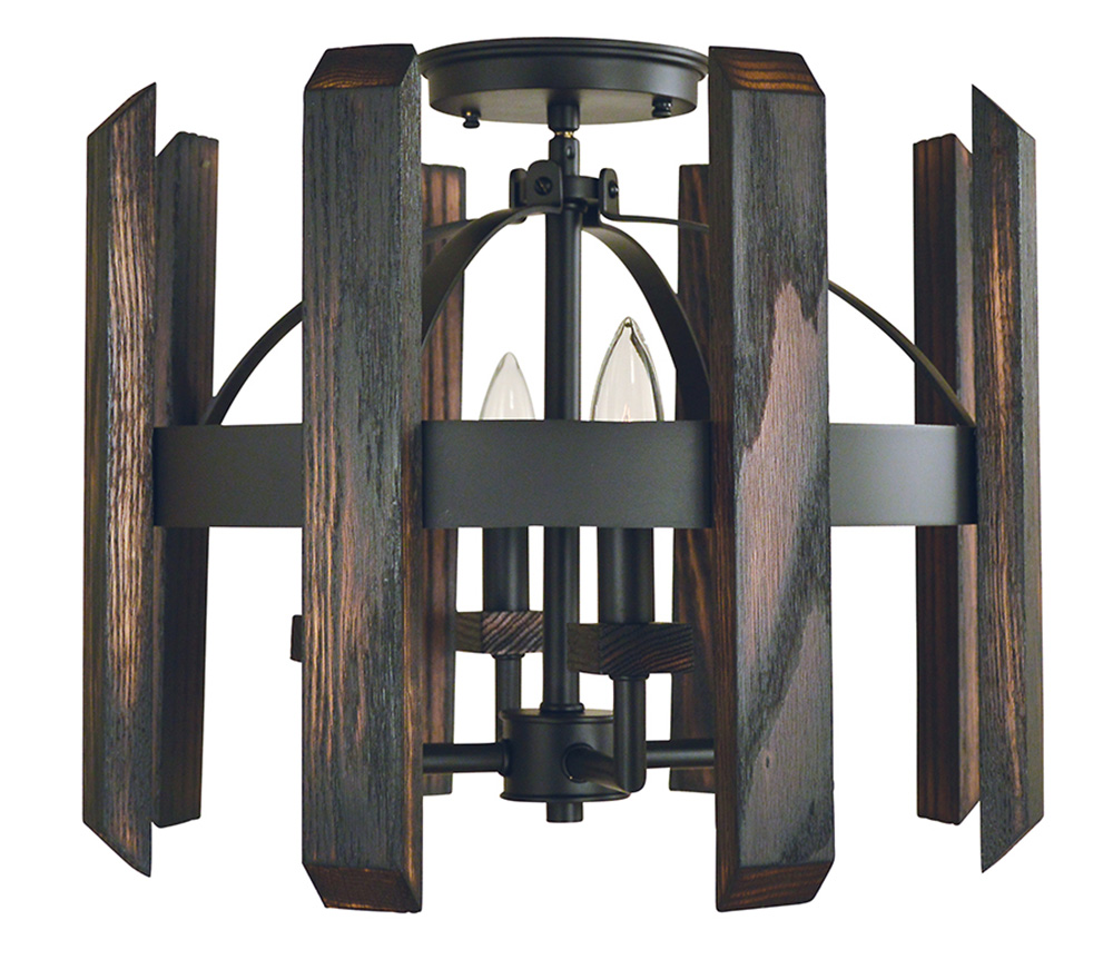 Rustic 4-Light Matte Black Modern Farmhouse Flush / Semi-Flush Mount
