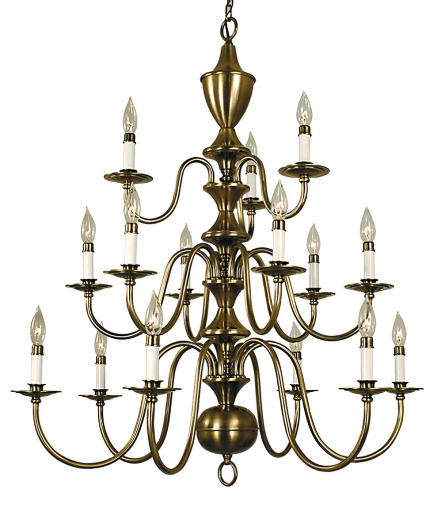 Colonial 15-Light Antique Brass Jamestown Foyer Chandelier