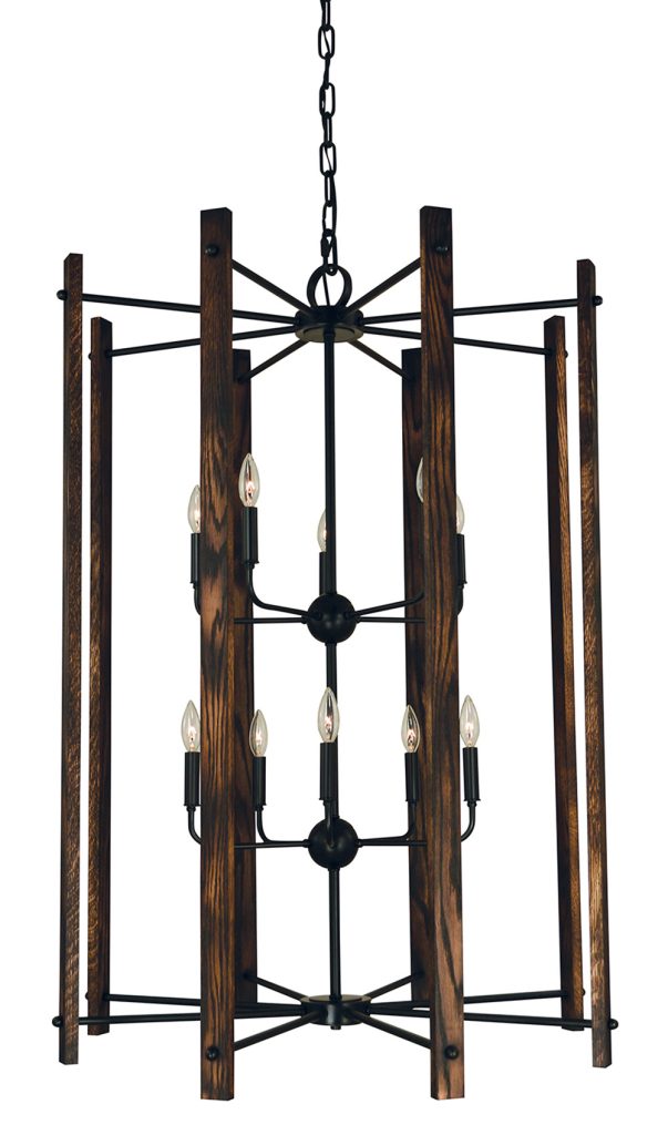 Rustic 10-Light Matte Black Modern Farmhouse Foyer Chandelier